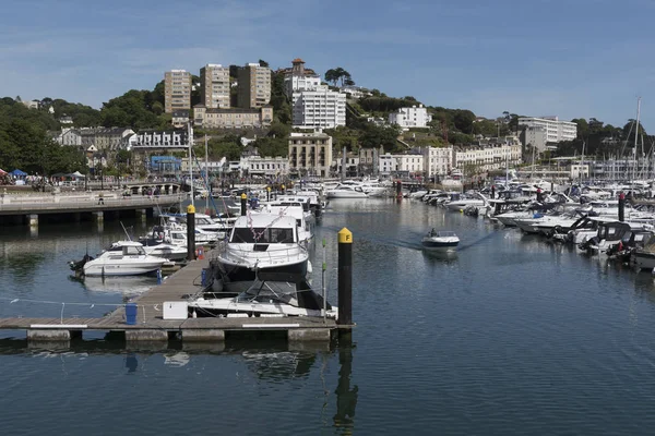 The seafront landscape in Torquay seaside resort in south Devon England ...