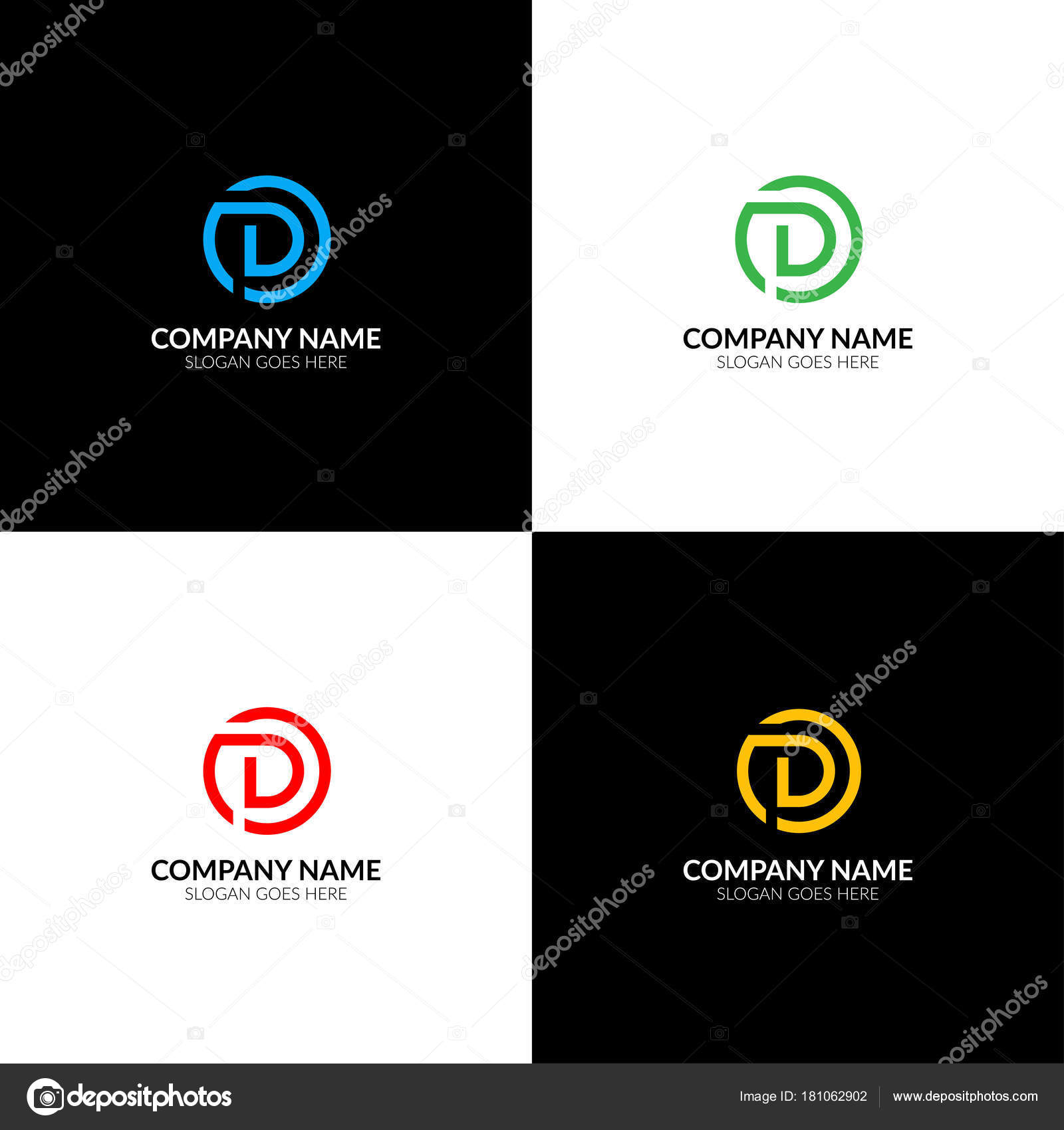 Letter D in circle logo, icon flat and vector design template. The ...