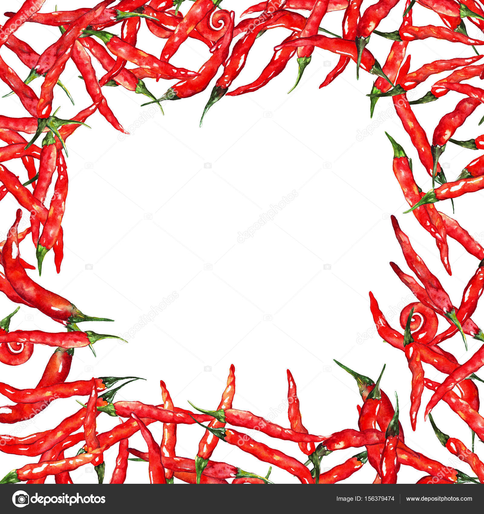 Watercolor red hot chili chilli spicy pepper frame border — Stock Photo ...