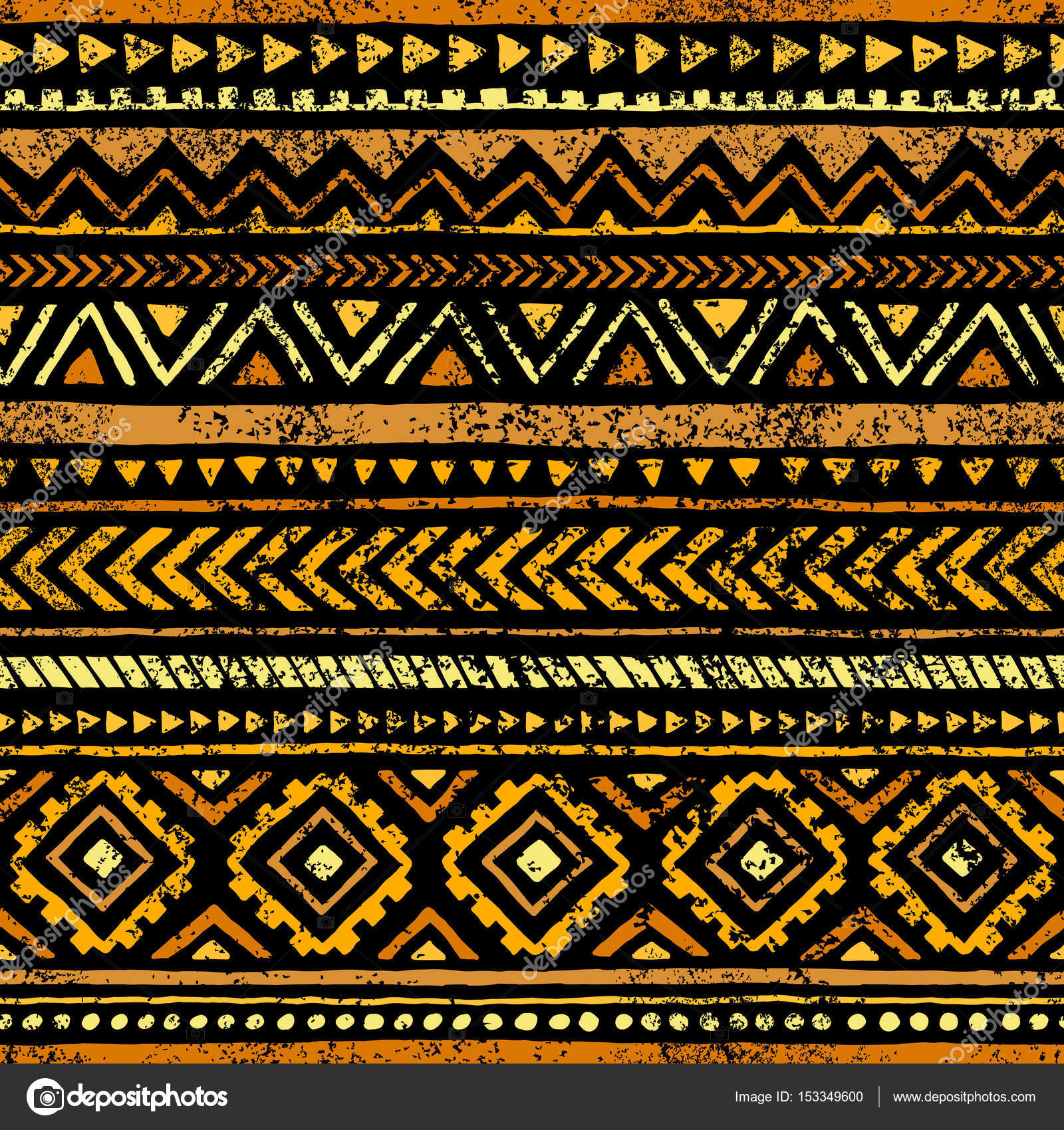 Golden seamless print. Ethnic and tribal motifs. Yellow geometri Stock ...