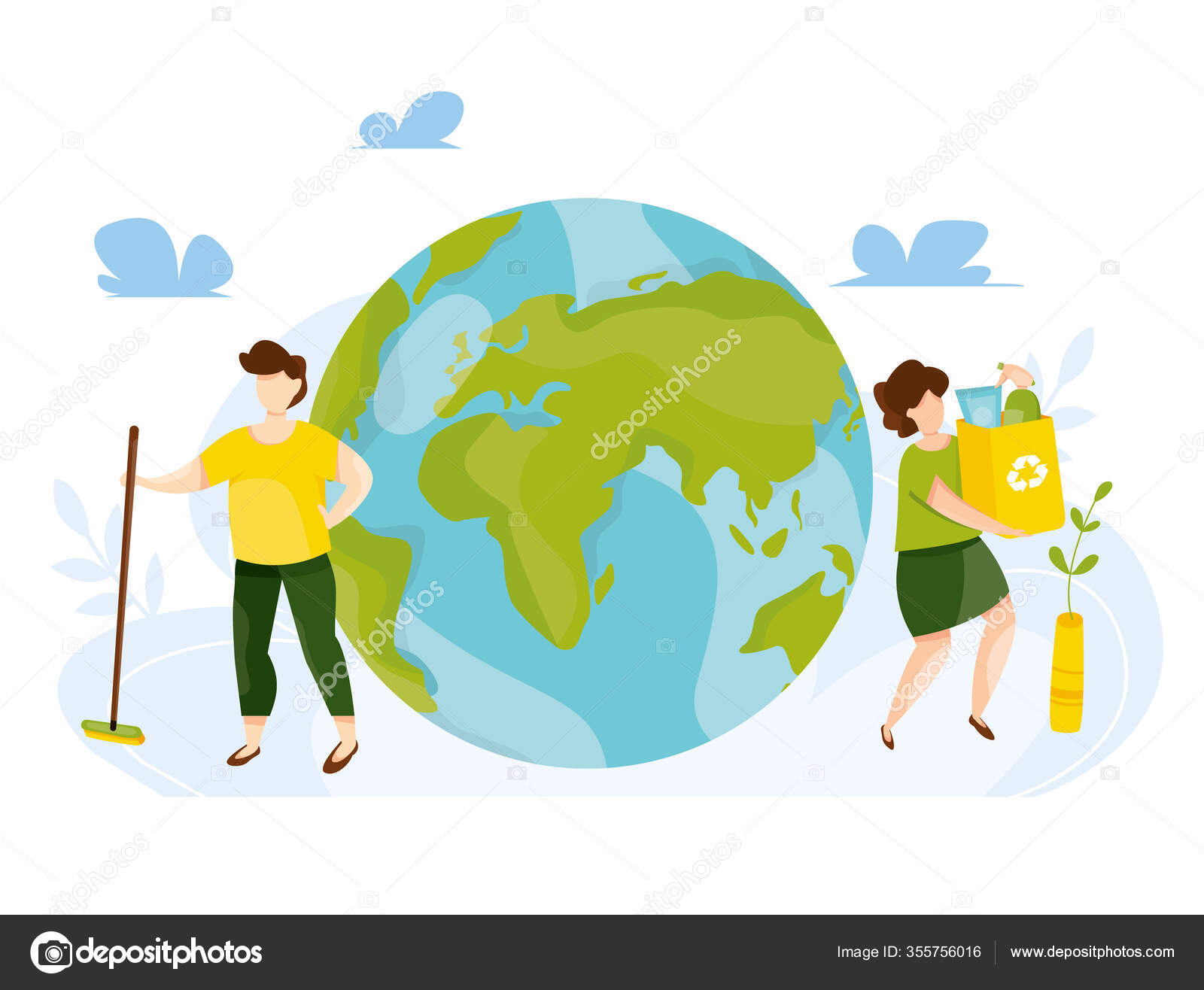 People Cleaning The Earth Cartoon