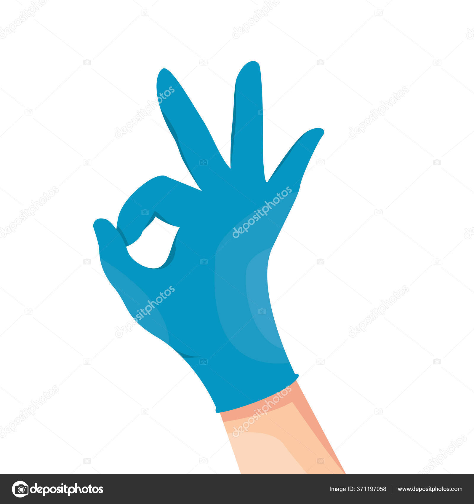Human hand in blue latex medical glove shows okay symbol. Vector ...