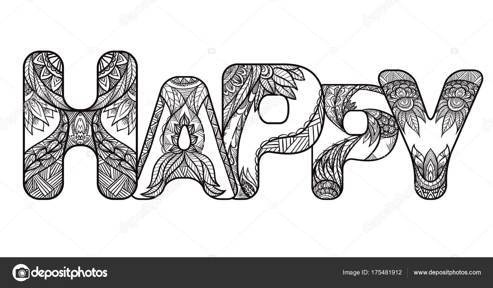 Outline inscription Happy with a boho pattern — Stock Vector © veleri ...