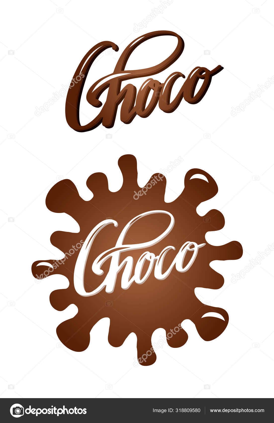 Choco lettering set. Brush calligraphy. Chocolate inscription with ...