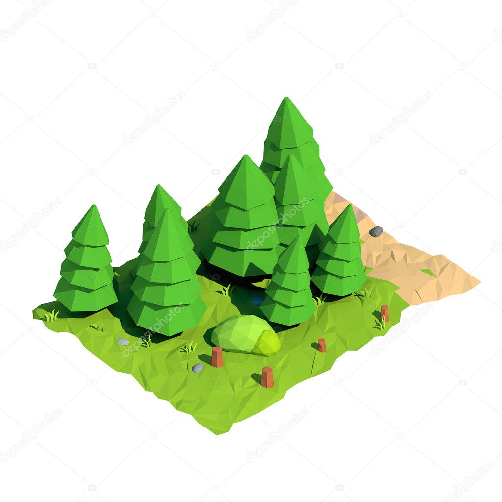 Isometric low poly fir tree, 3D rendering Stock Photo by ©salamahin ...