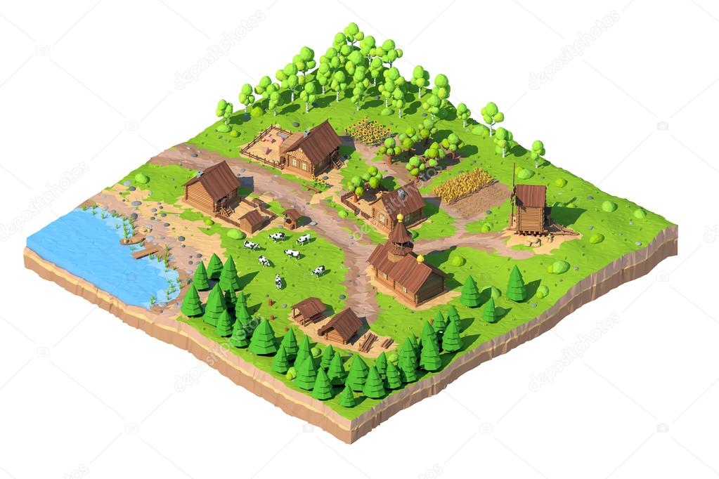 Isometric low poly village, 3D rendering Stock Photo by ©salamahin ...