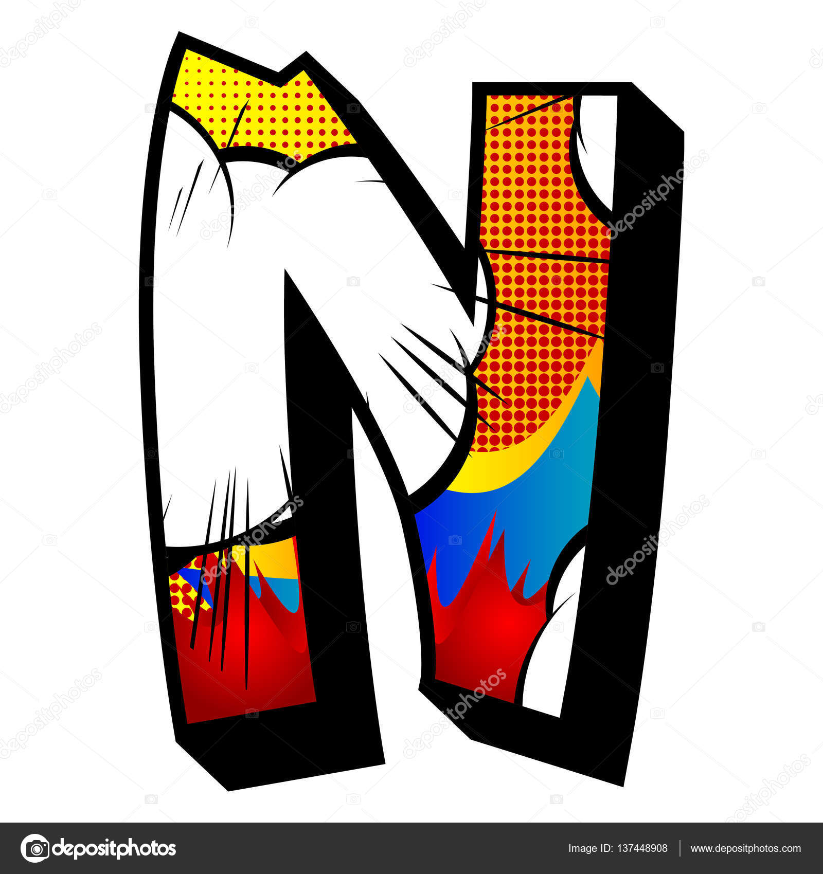 Letter N filled with comic book explosion, background. Stock Vector ...