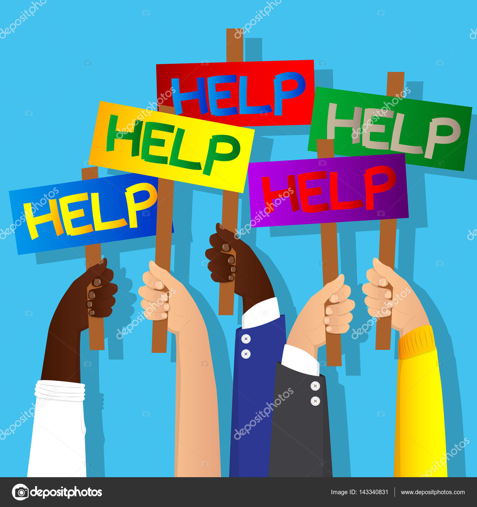 Vector illustrated cartoon hands holding help signs. Stock Vector by ...