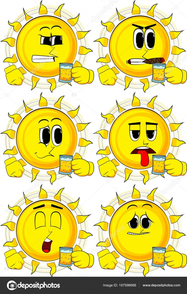 Cartoon sun drinking beer. Stock Vector Image by ©NoraVector #167596688