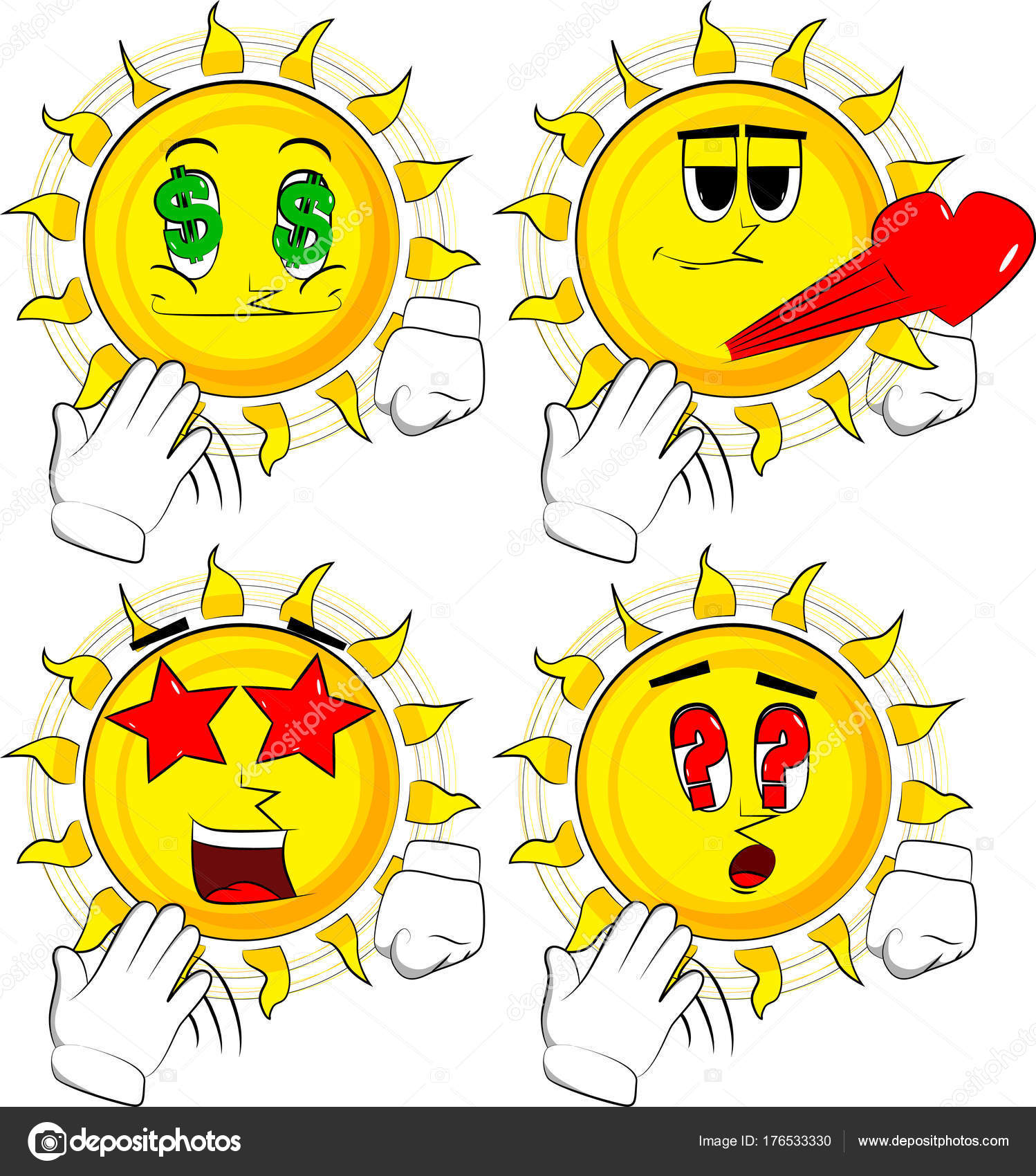 Cartoon Sun Cooling Himself His Hand Collection Various Facial ...