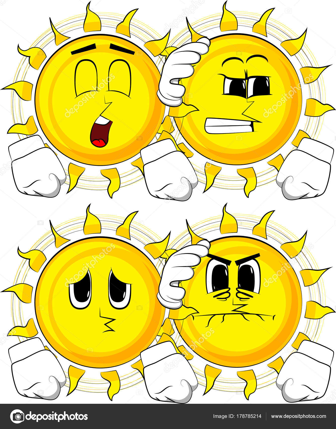 Cartoon Sun Comforting Another Sun Collection Sad Faces Expressions ...