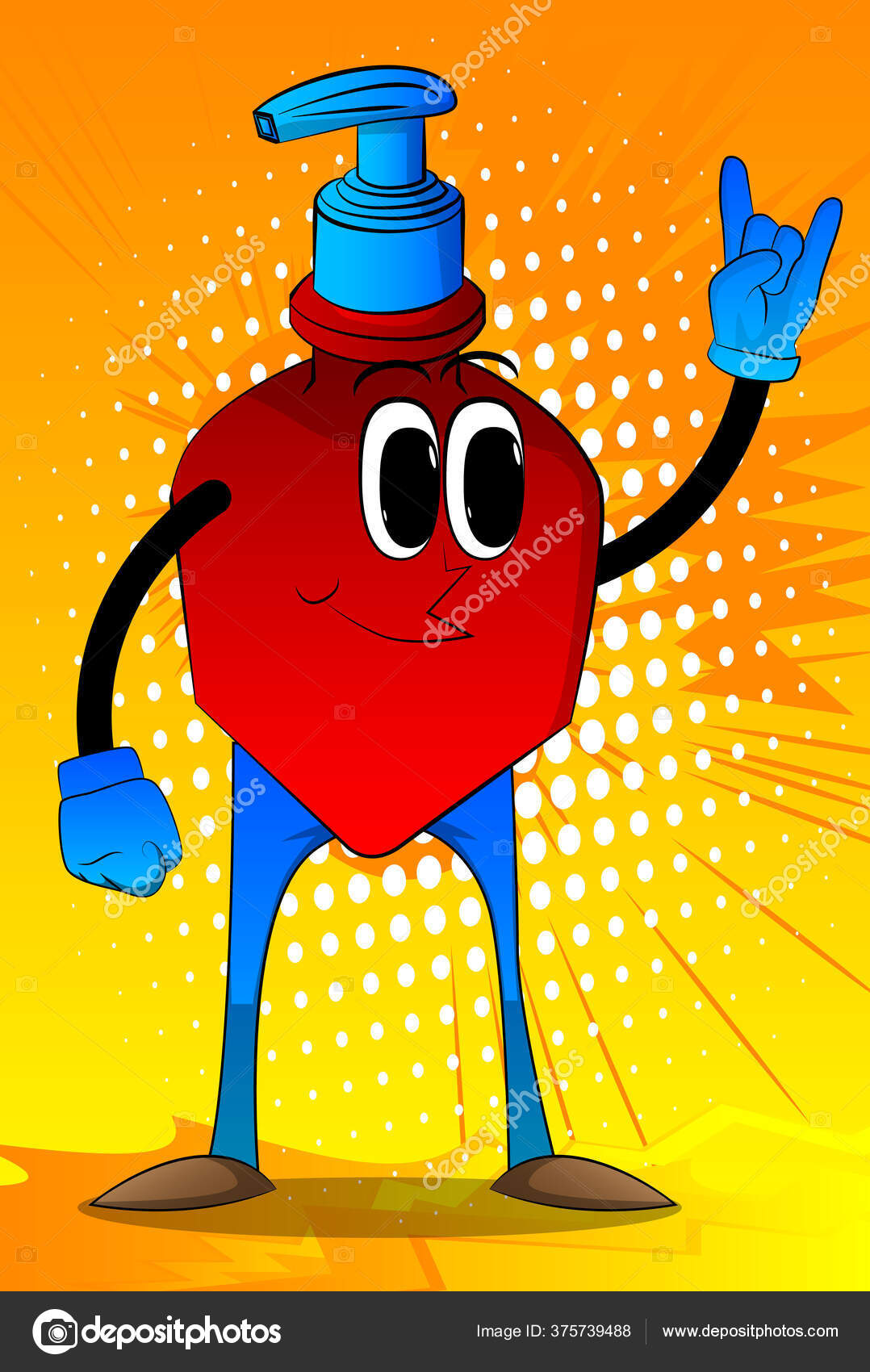 Cartoon Bottle Hand Sanitizer Gel Face Hands Rocker Pose Expressions ...