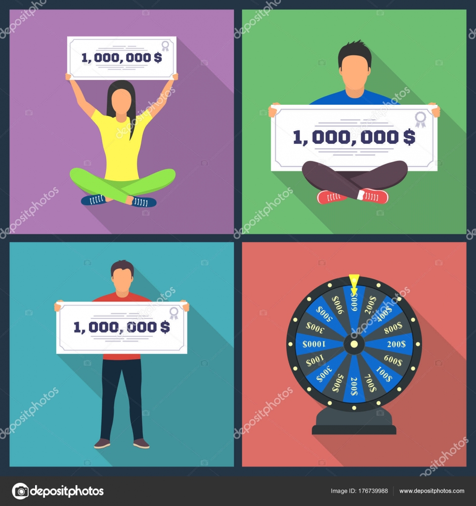 Lottery design concept set with winning combinations flat icons ...