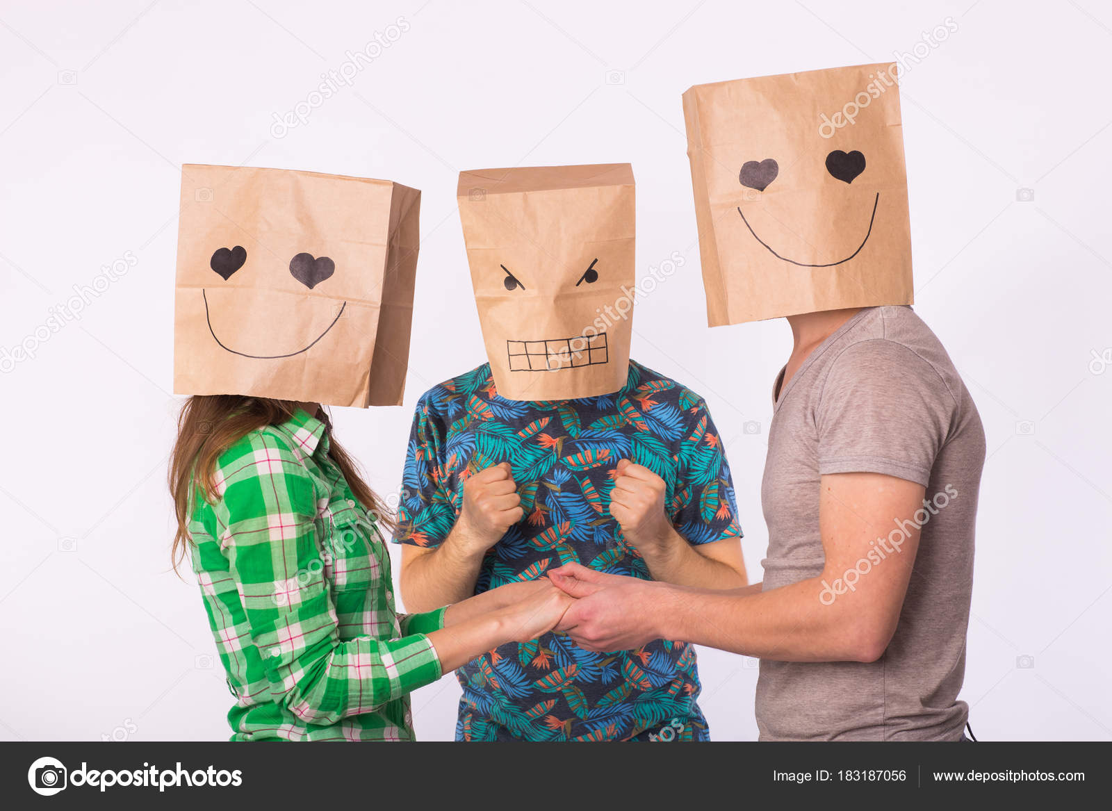 Love triangle, jealousy and unrequited love concept - woman and man ...