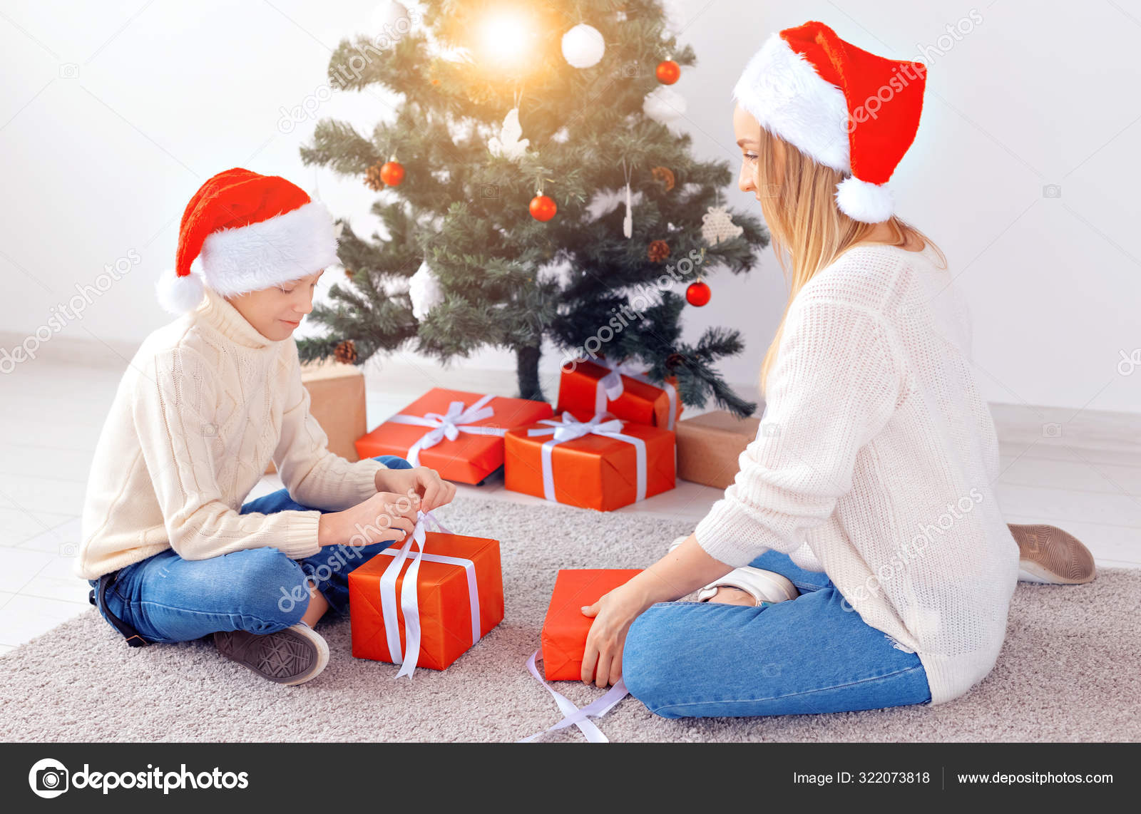 Single parent and holidays concept - Portrait of mother and son ...