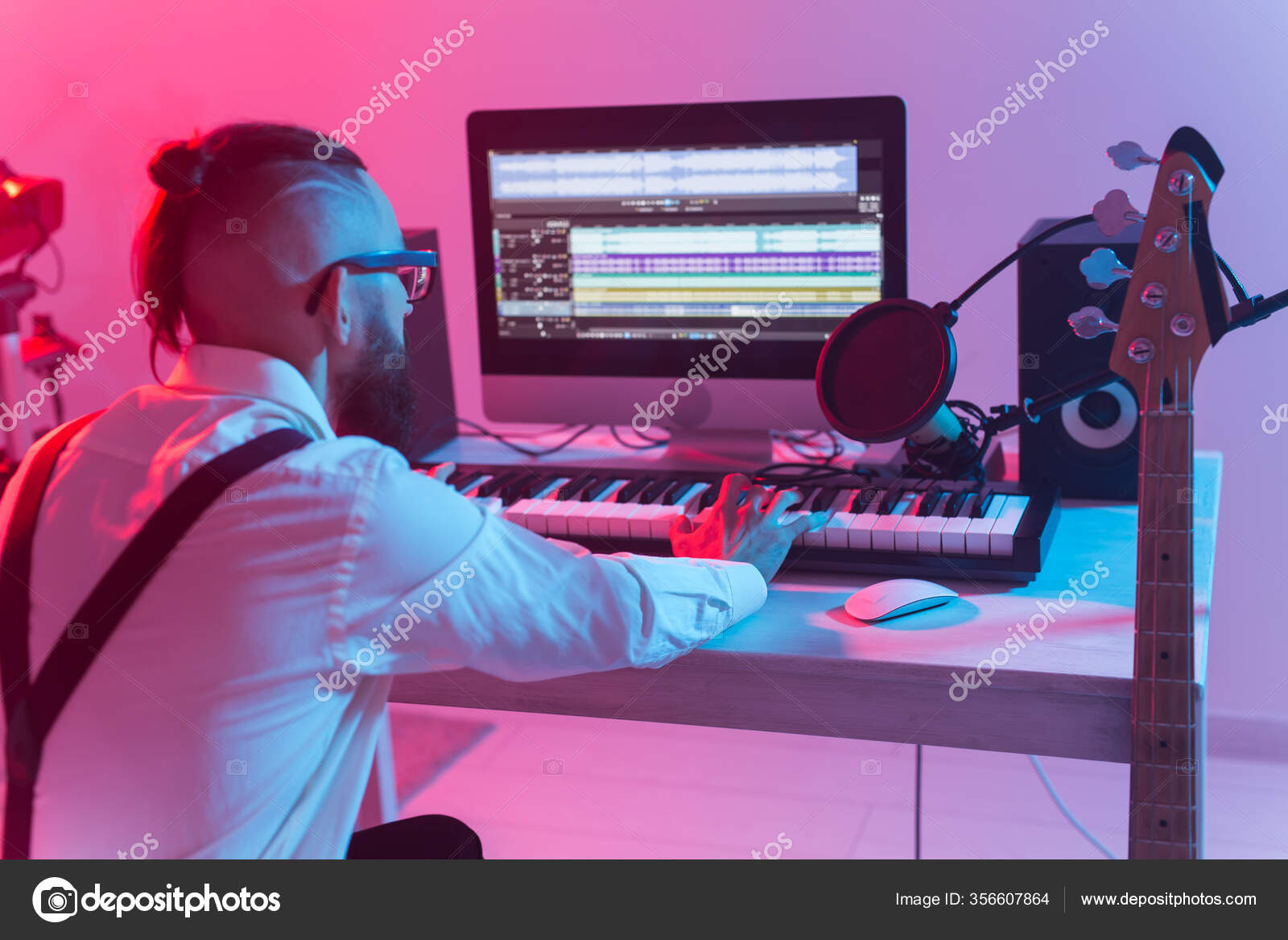 Musician and making music concept - Male sound producer working in ...
