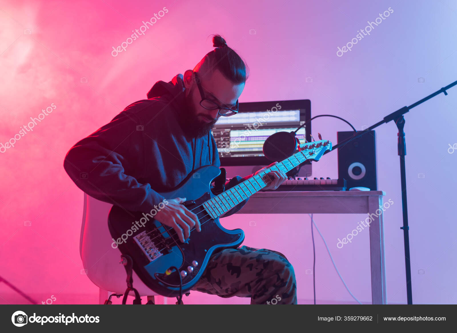 Musician and making music concept - Male sound producer working in ...