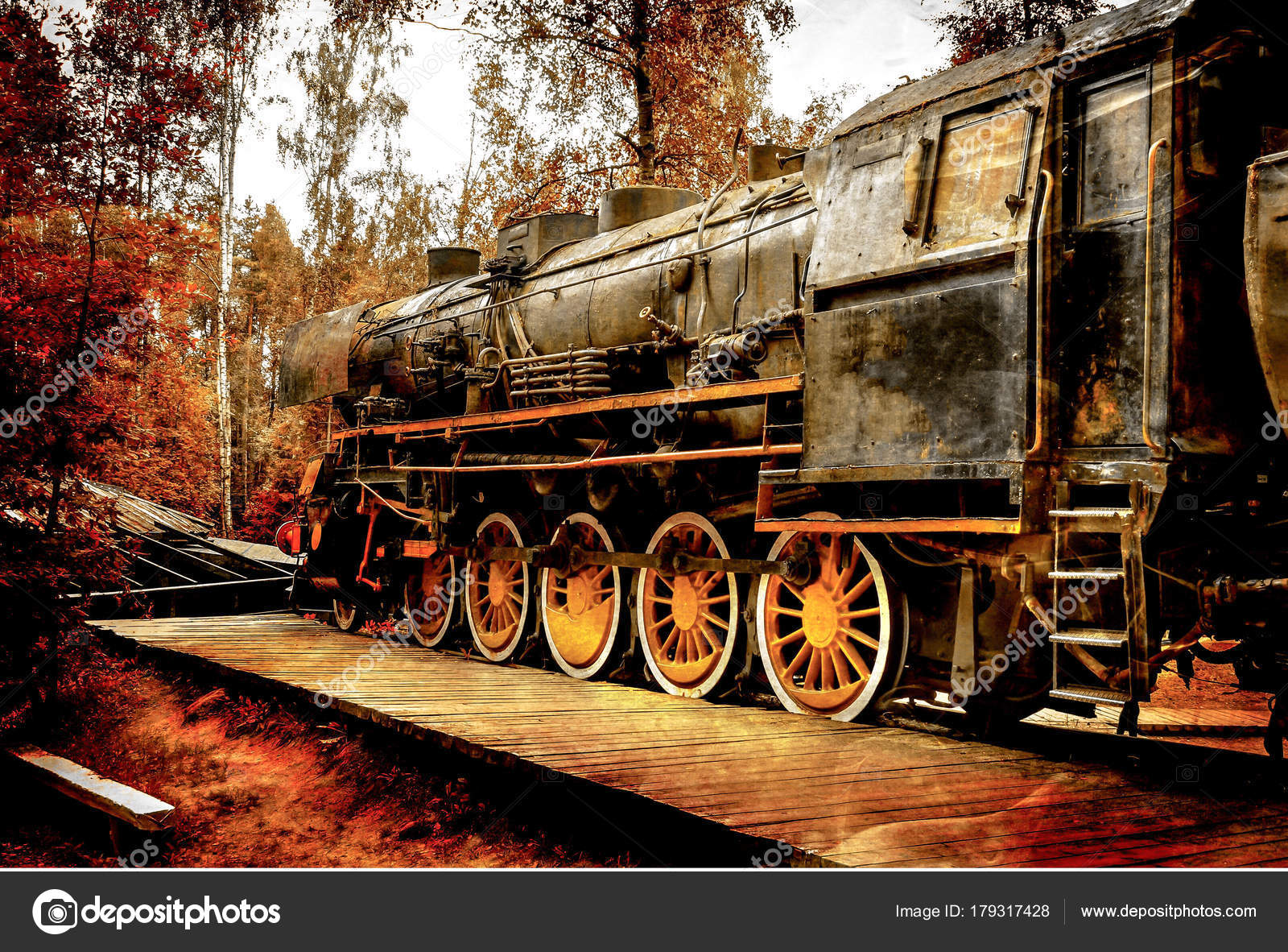 Retro vintage old train background Stock Photo by ©RobertChlopas 179317428
