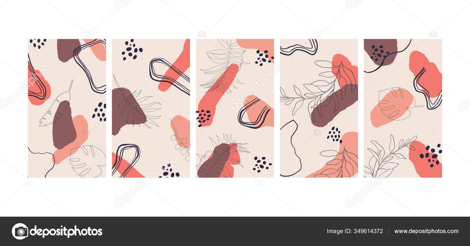 Continuous Line Vector Set Abstract Creative Backgrounds Minimal Trendy ...