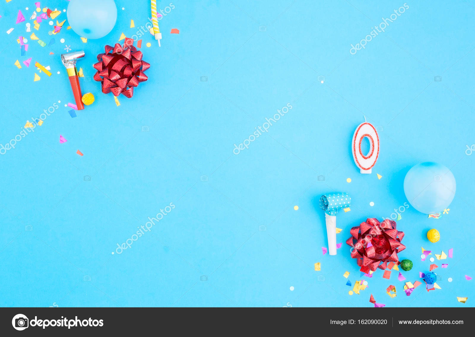 Number zero with various party confetti and balloons Stock Photo by ...
