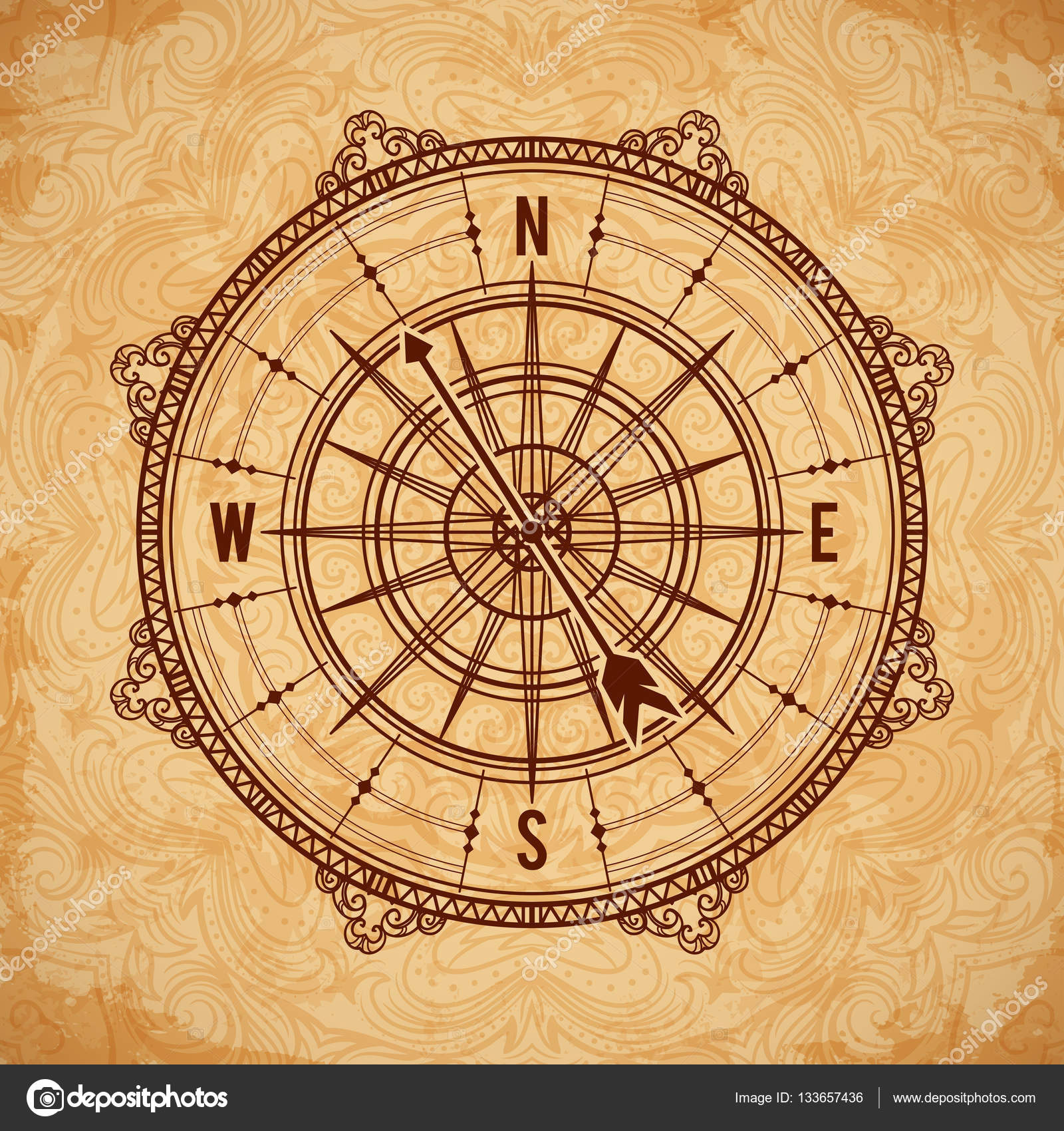 Vintage Compass On Aged Paper Background Hand Drawn Vector Illustration Stock Vector Image By