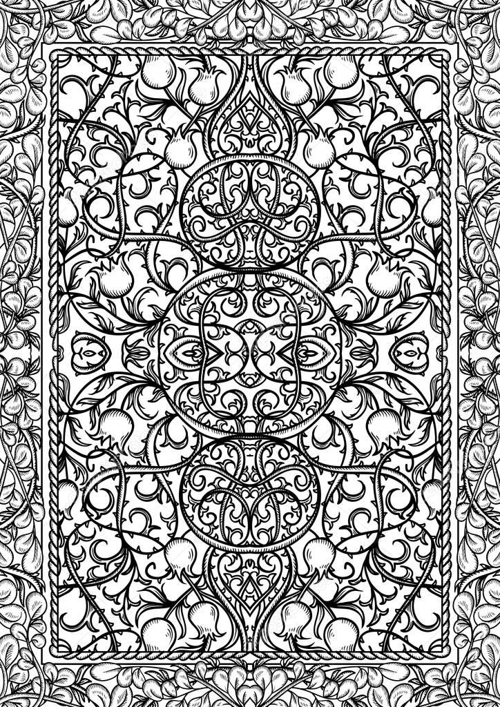 Vintage gothic pattern with floral elements. Black and white engraving ...