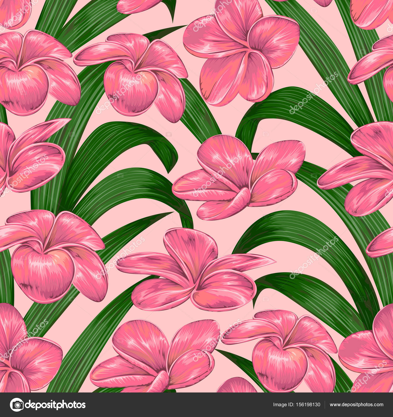 Vintage Seamless Hand Drawn Tropical Flowers Vector Pattern Background ...