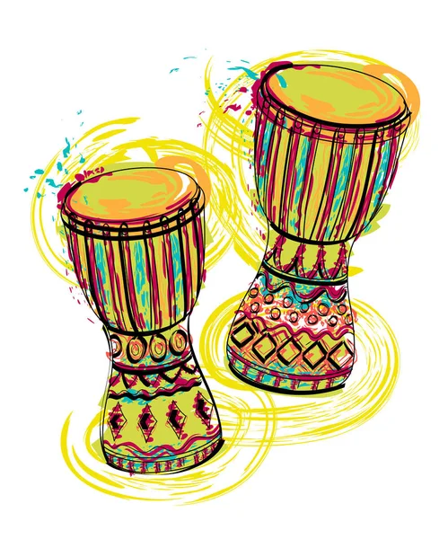 African drum tam tam with splashes in watercolor style. Colorful hand ...