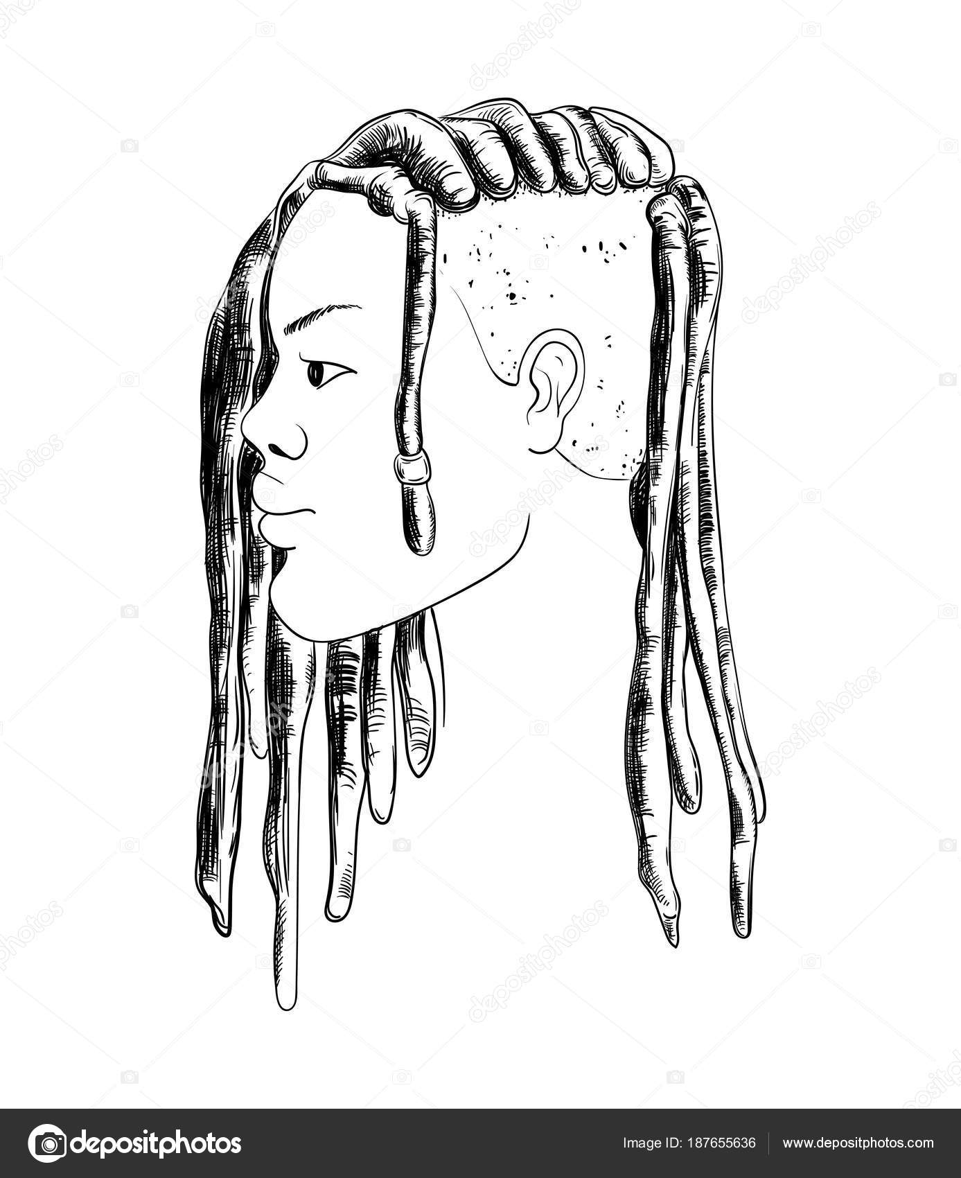 Portrait Woman Dreadlocks Profile Isolated White Background Black White ...