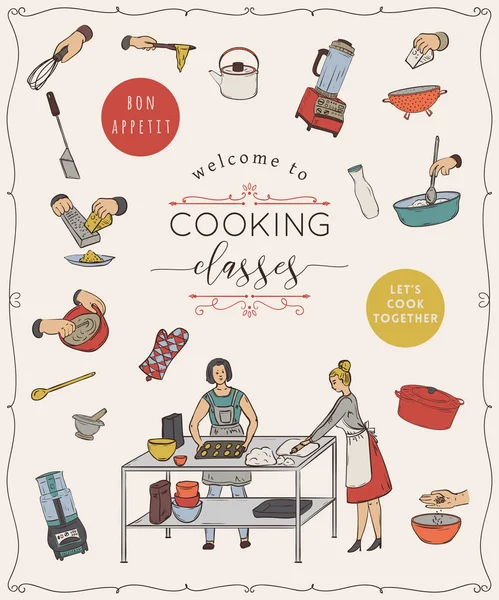 Cooking Classes Design Template People Preparing Meals Kitchen Utensils ...