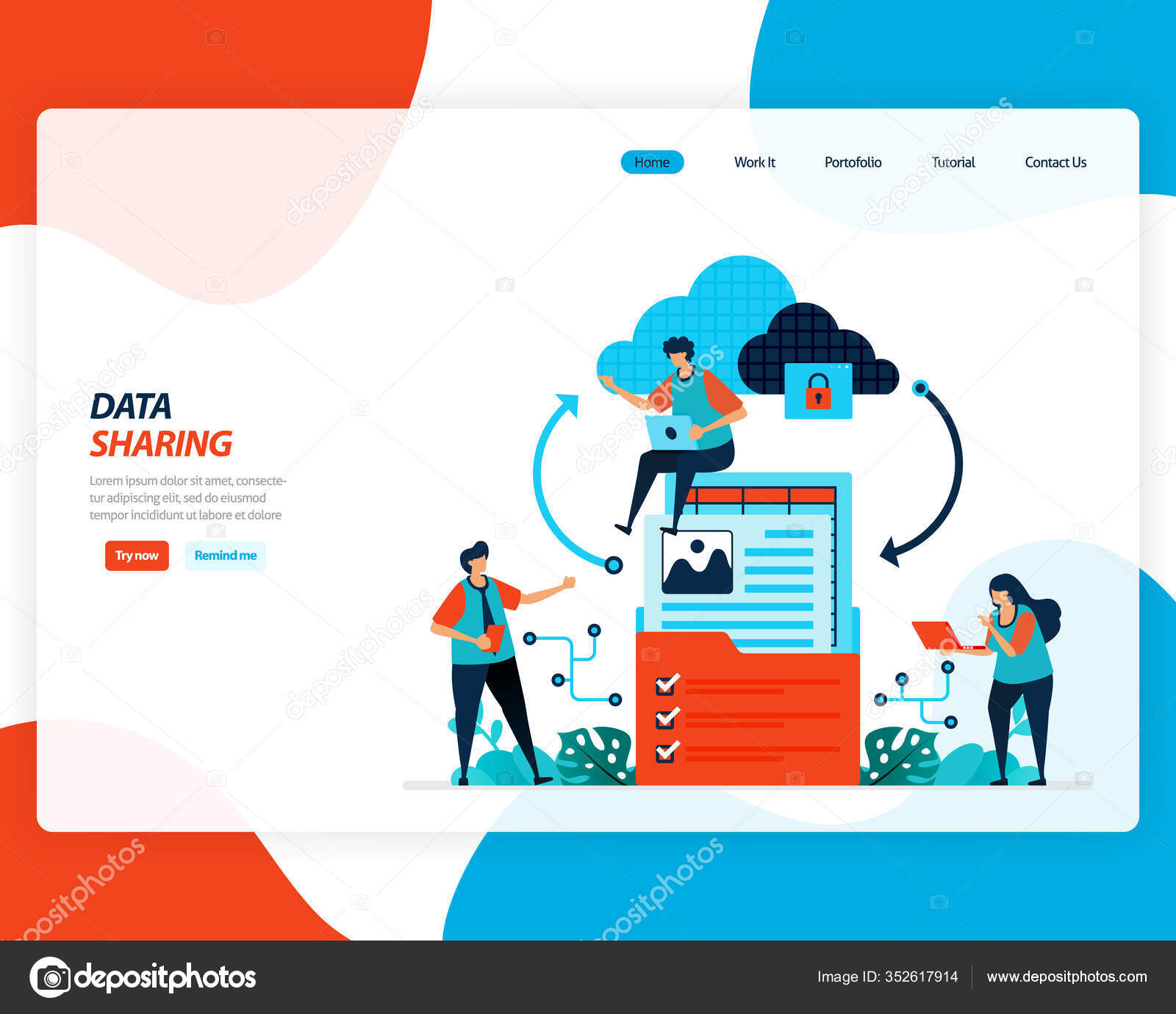 Vector Cartoon Illustration Data Sharing Technology Remote Worker ...