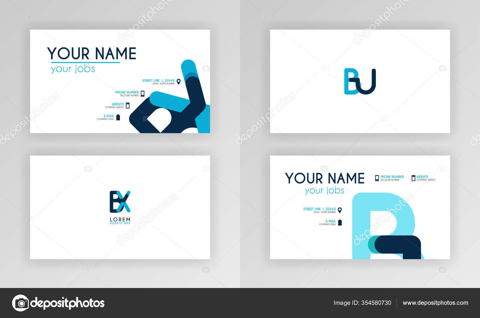 Blue Business Card Template Simple Identity Card Design Alphabet Logo ...