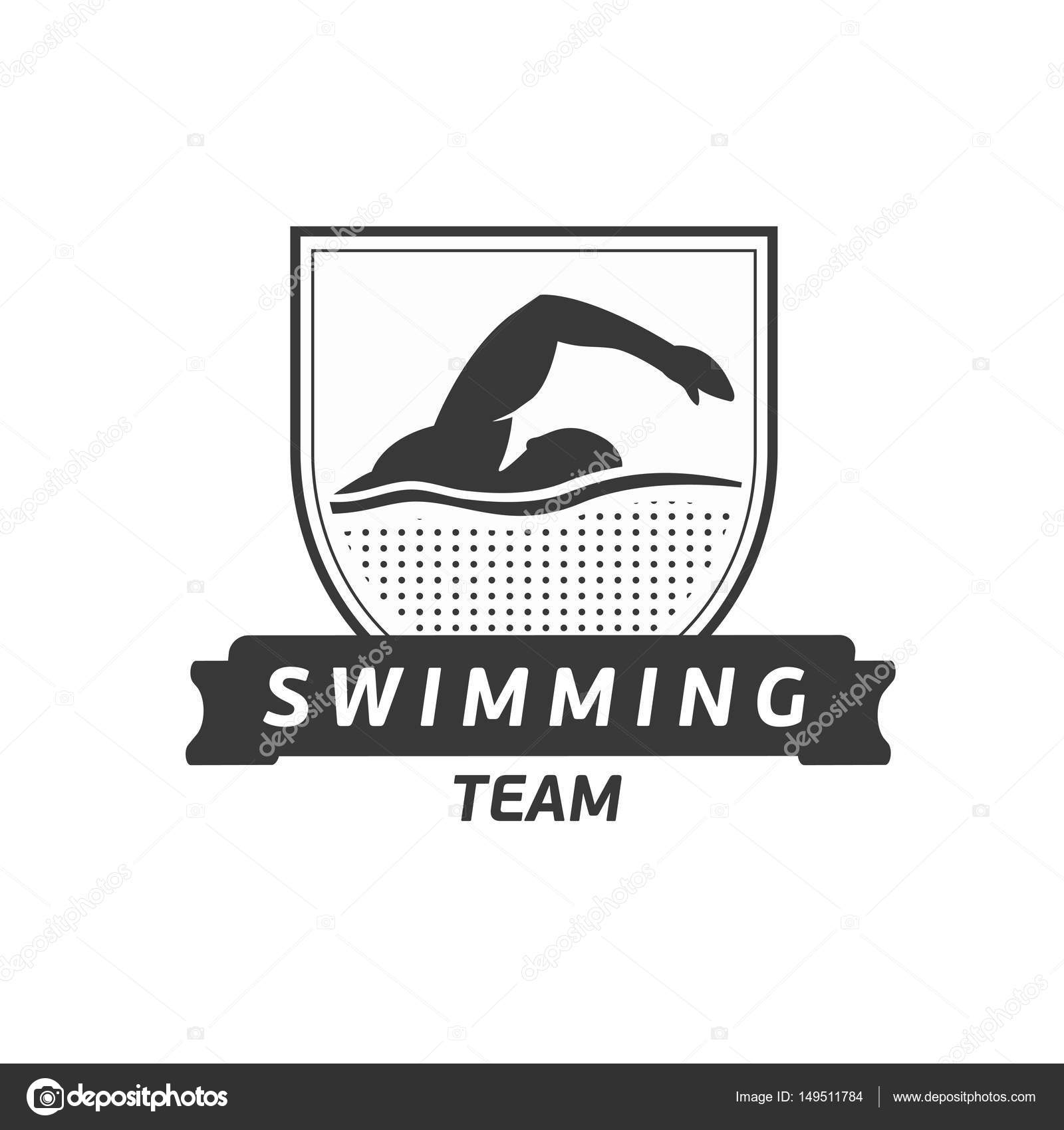 Logo tim renang vektor. Perenang siluet dalam air. Lencana kreatif ...
