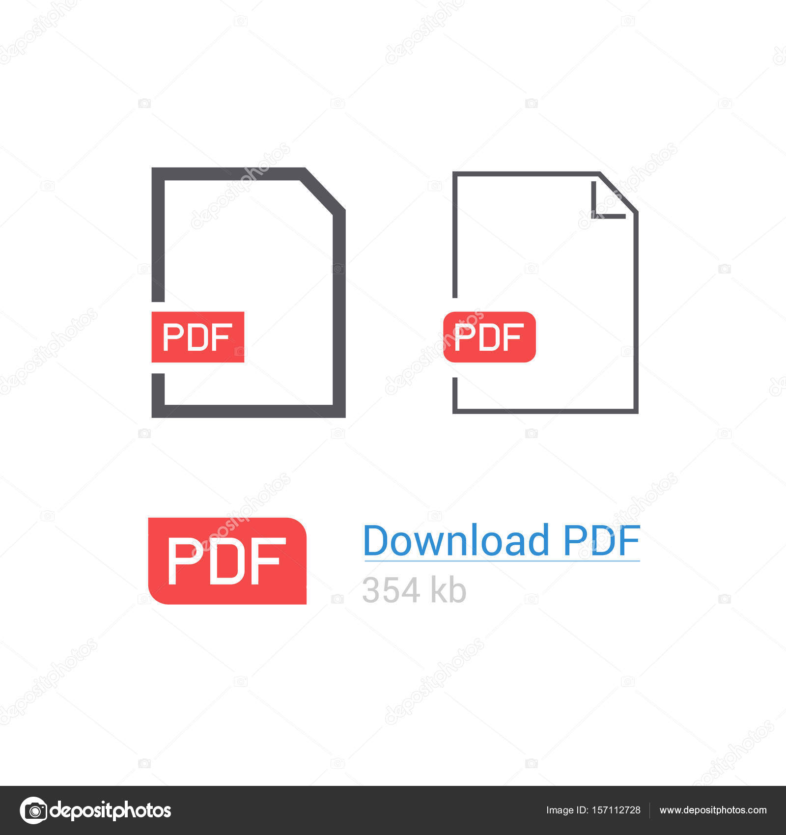 PDF file download icon set. Document symbol. Flat style. Line design ...