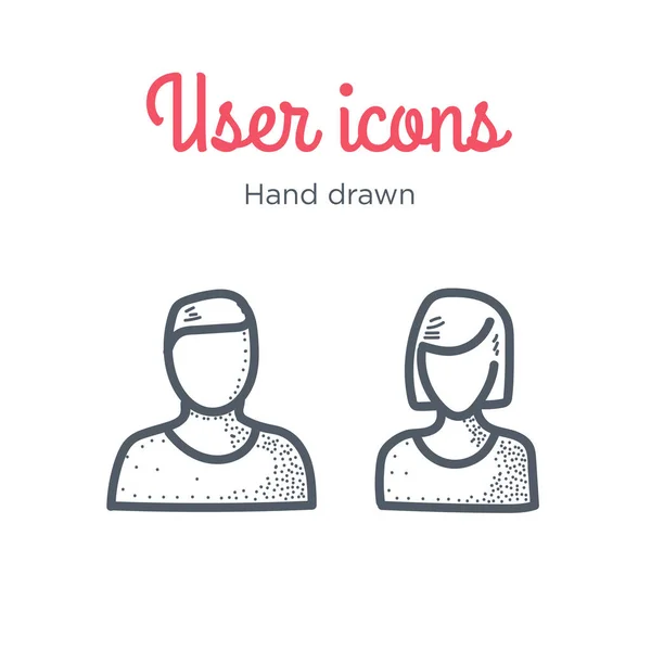 User icons set. Male and Female. Hand drawn illustration. Line style ...