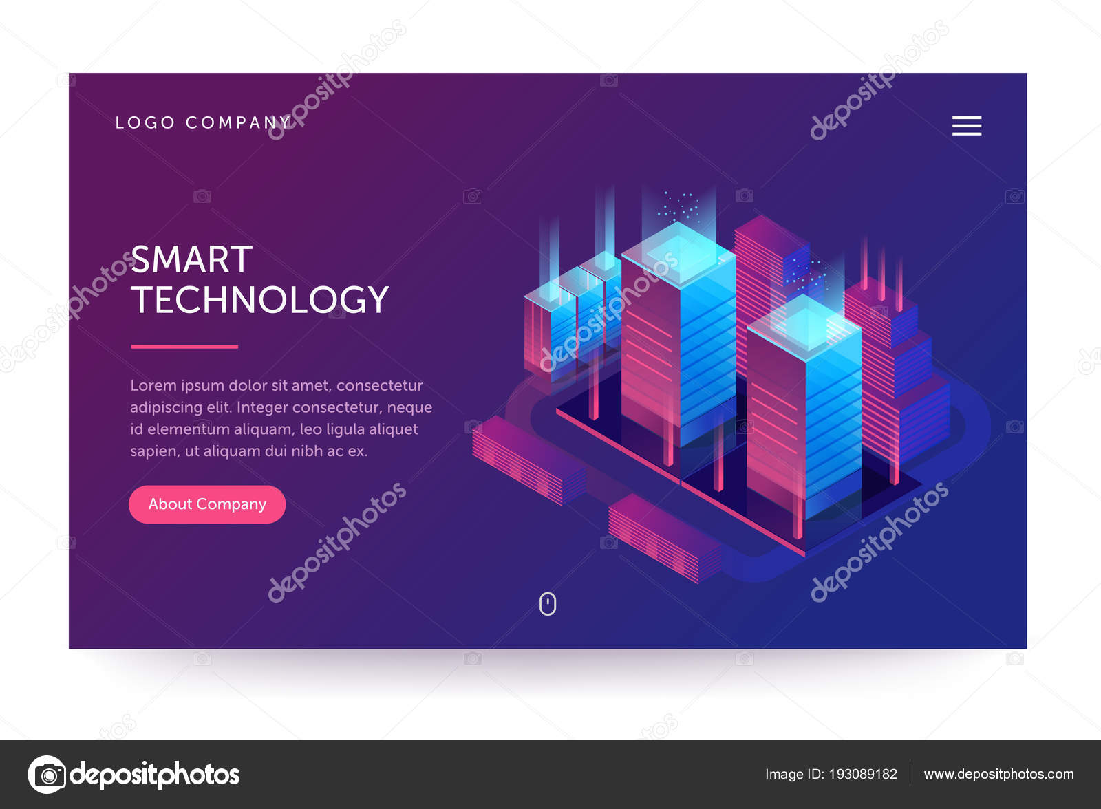 Smart technology illustration. Web banner with neon light and modern ...