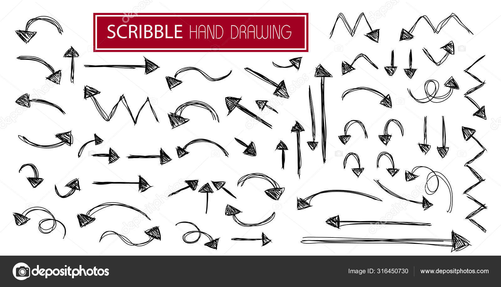 Big Set Black Scribble Arrows Icons Hand Drawn Style Doodle Stock ...