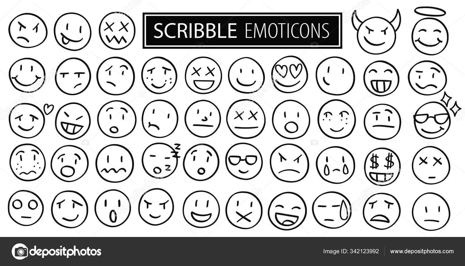 Doodle Big Set Vector Hand Drawn Sketch Faces Scribble Black Stock ...