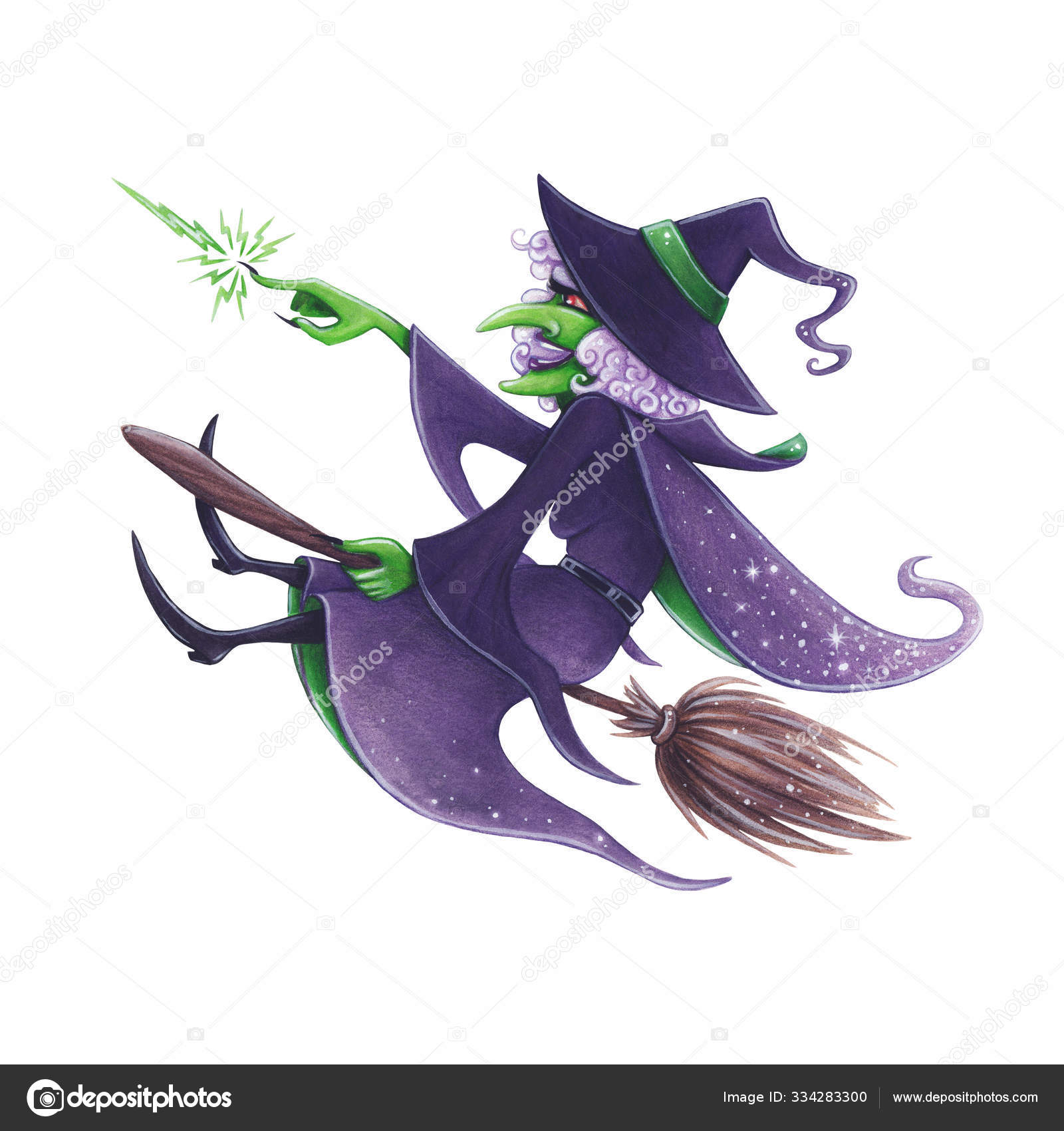 Halloween Hand Drawn Illustration Evil Witch Broom — Stock Photo ...