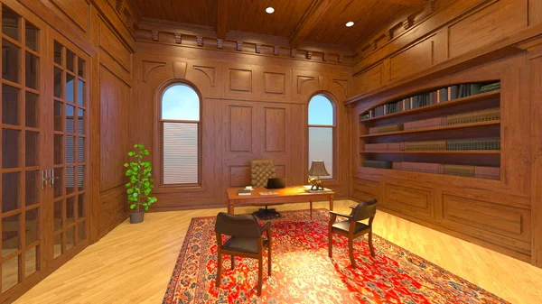 Library with cherry wood paneling — Stock Photo © lmphot #8682352