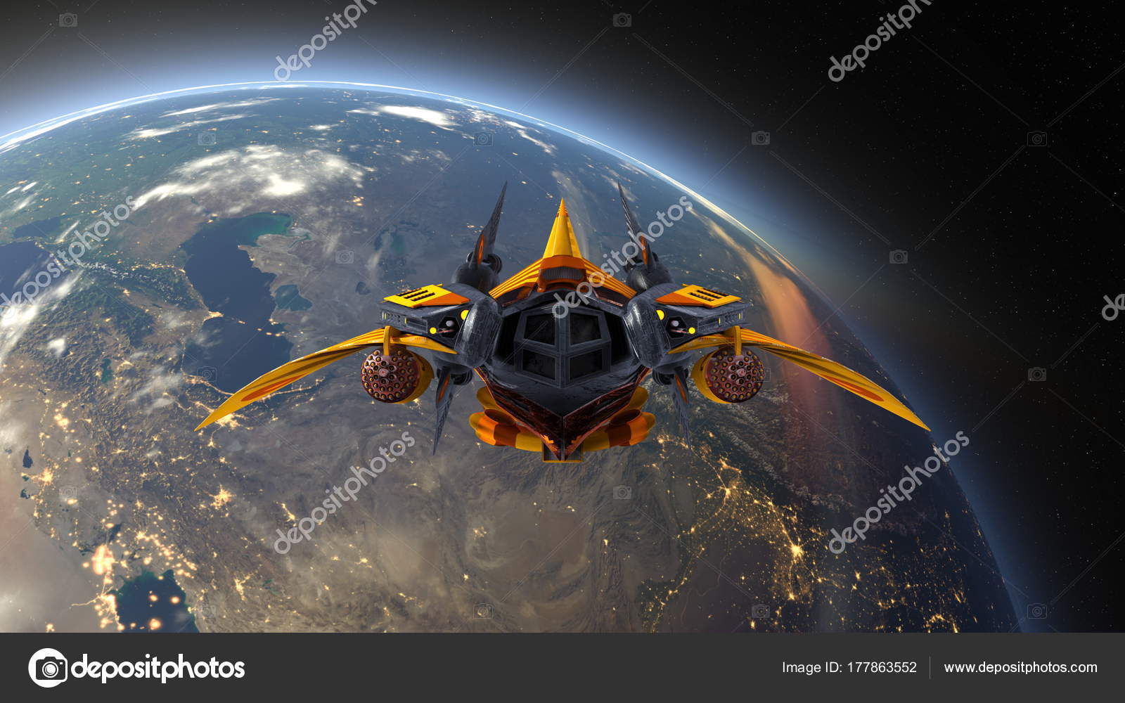 Rendering Space Ship Earth Elements Image Furnished Nasa Stock Photo by ...