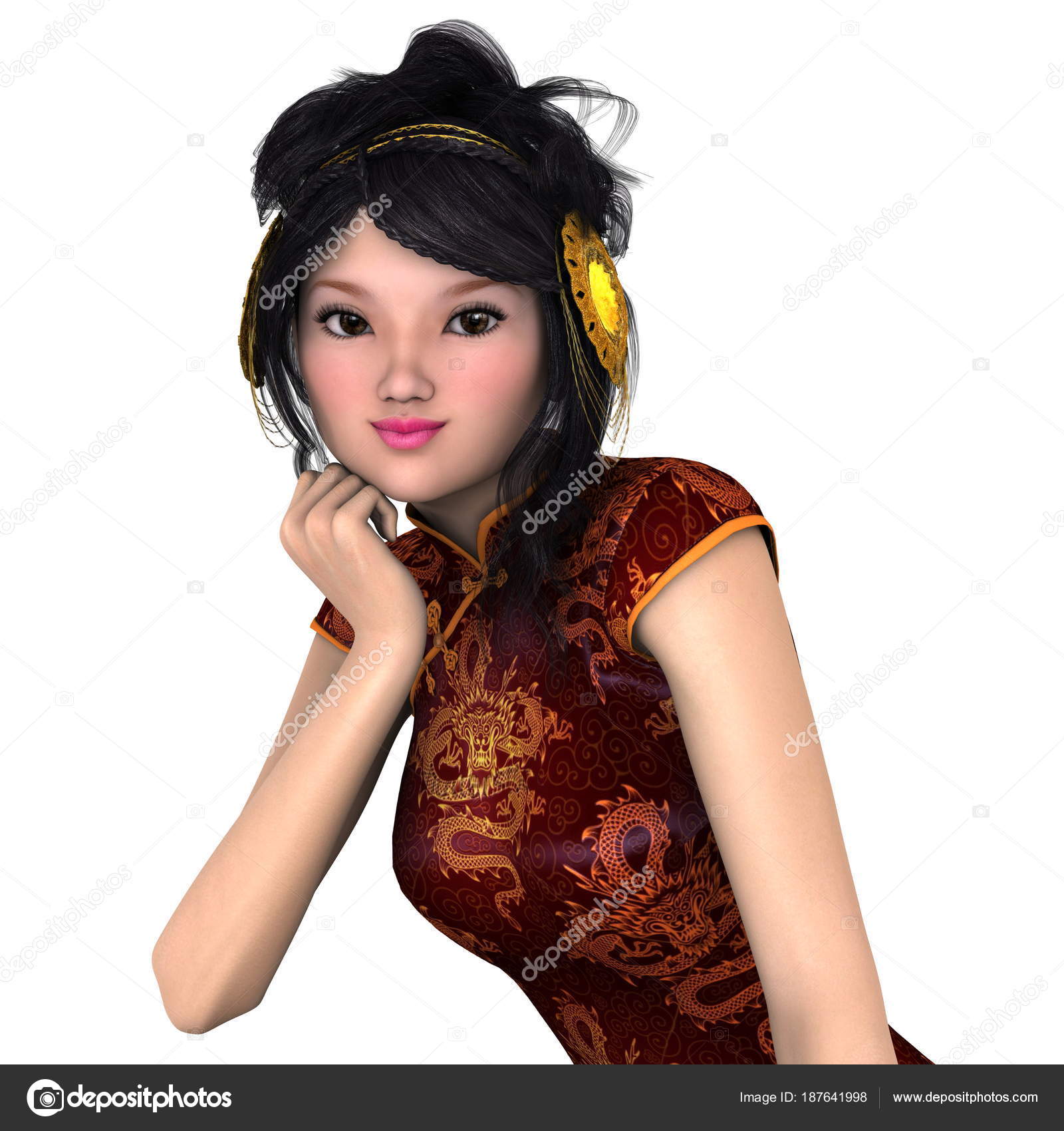 Young Woman Chinese Dress Rendering Young Woman Chinese Dress — Stock ...