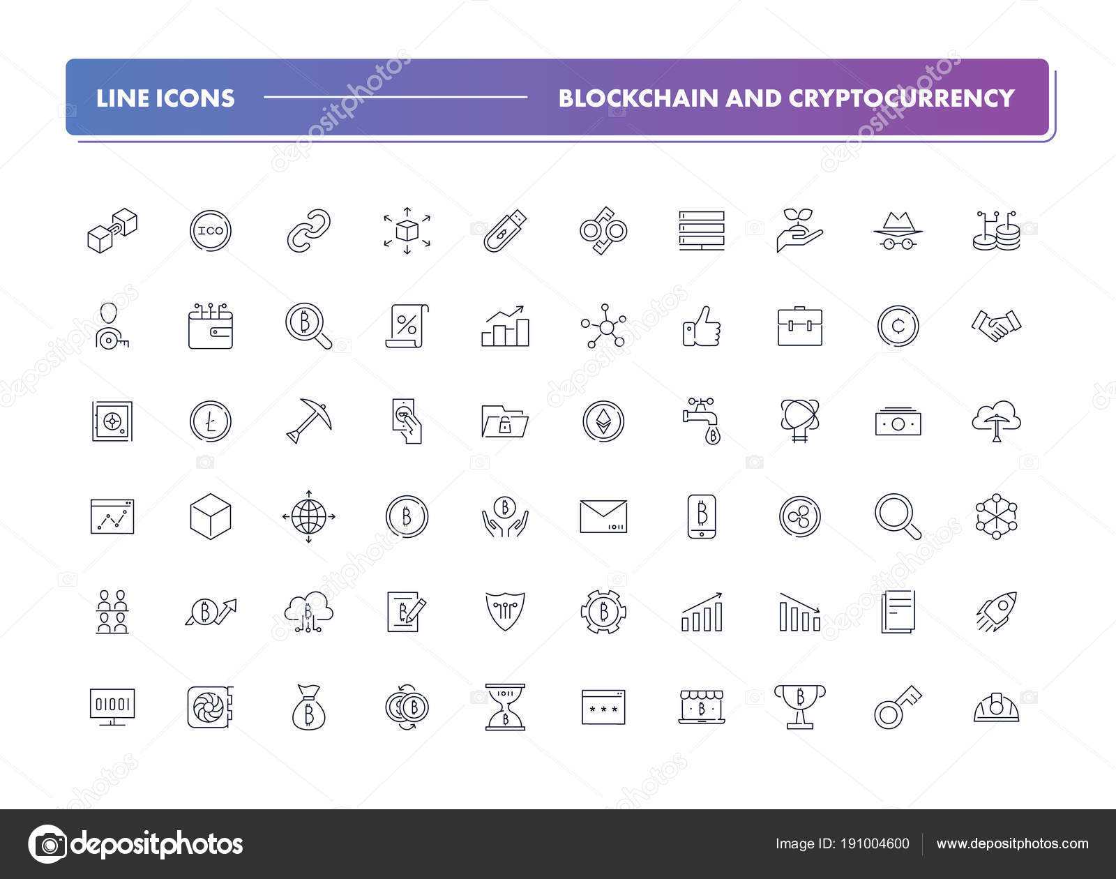 Set of 60 line icons. Blockchain and cryptocurrency Stock Vector Image ...