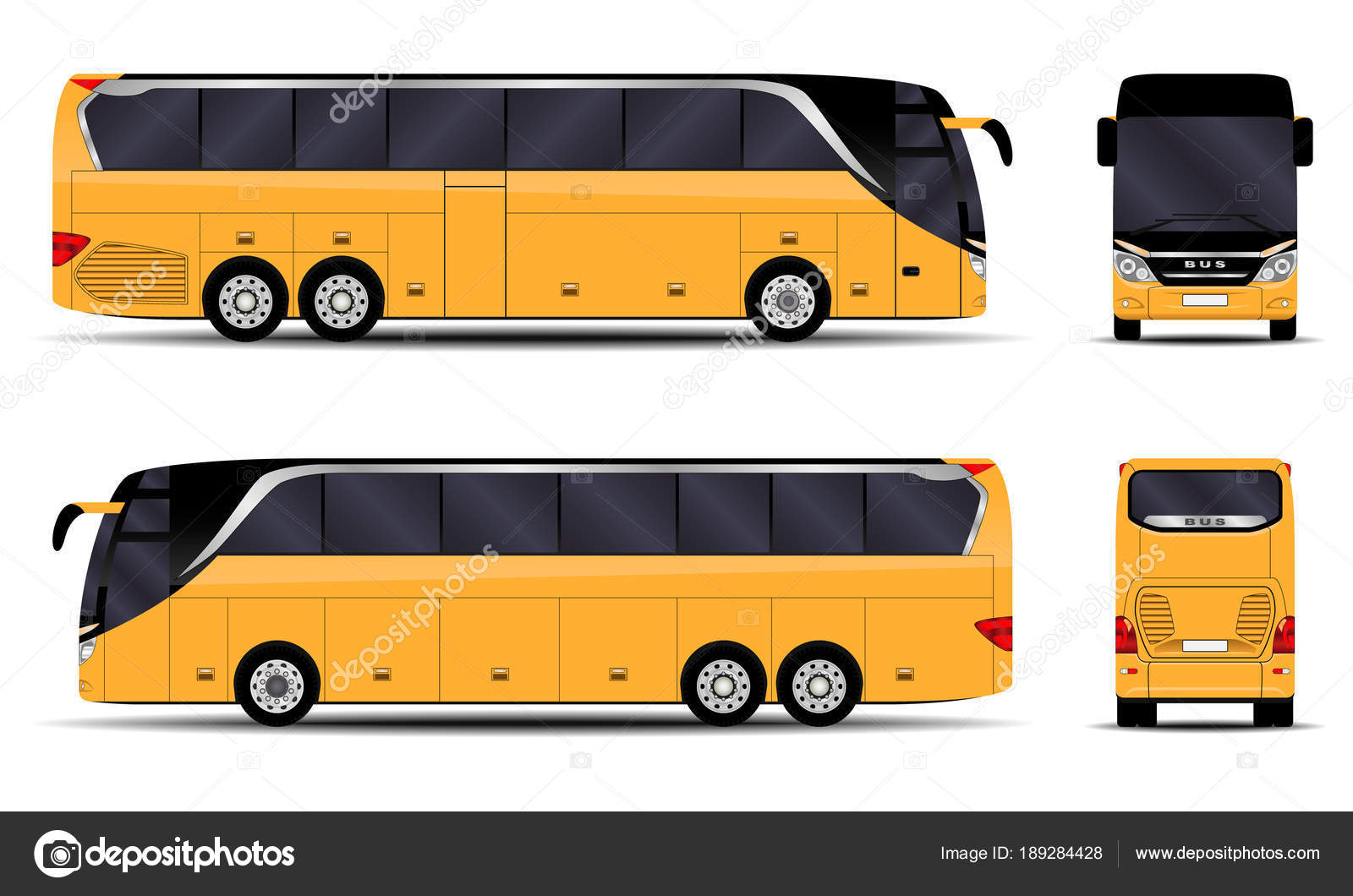 Gerçekçi Otobüs Yan Görünümü Önden Görünüm Arkadan Görünüm Stock Vector ...