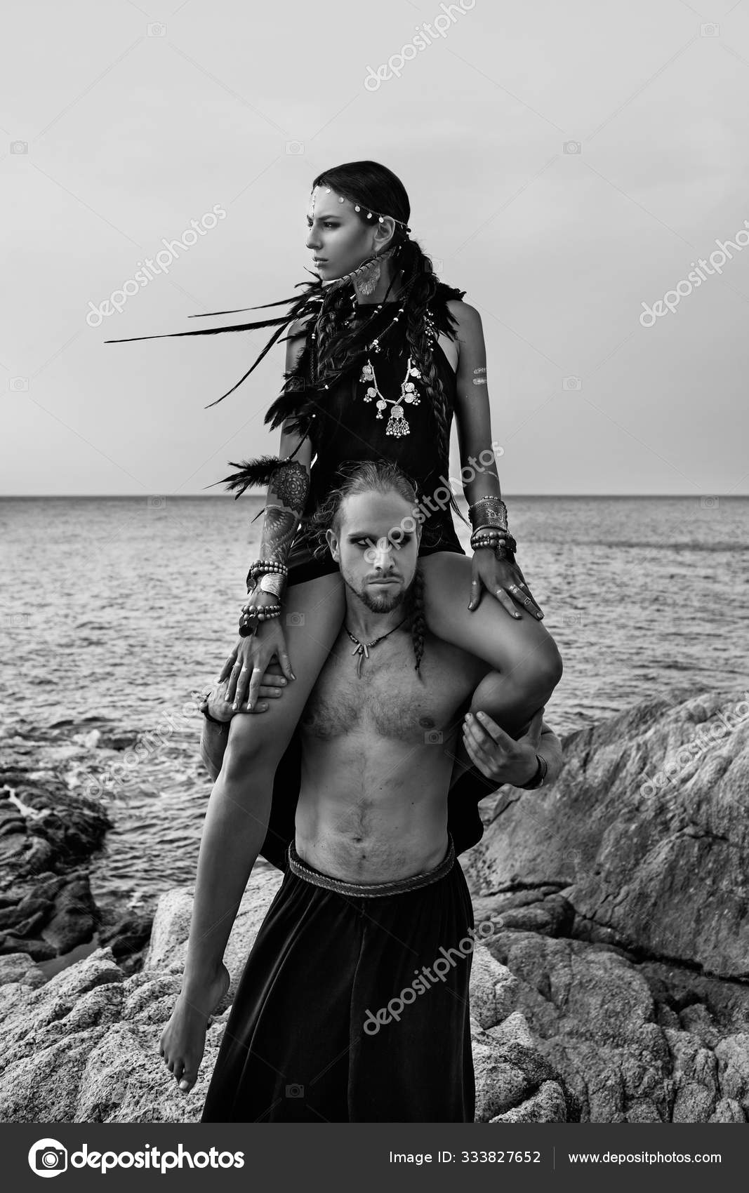 Beautiful Couple Posing Together Tribal Concept Nature — Stock Photo ...