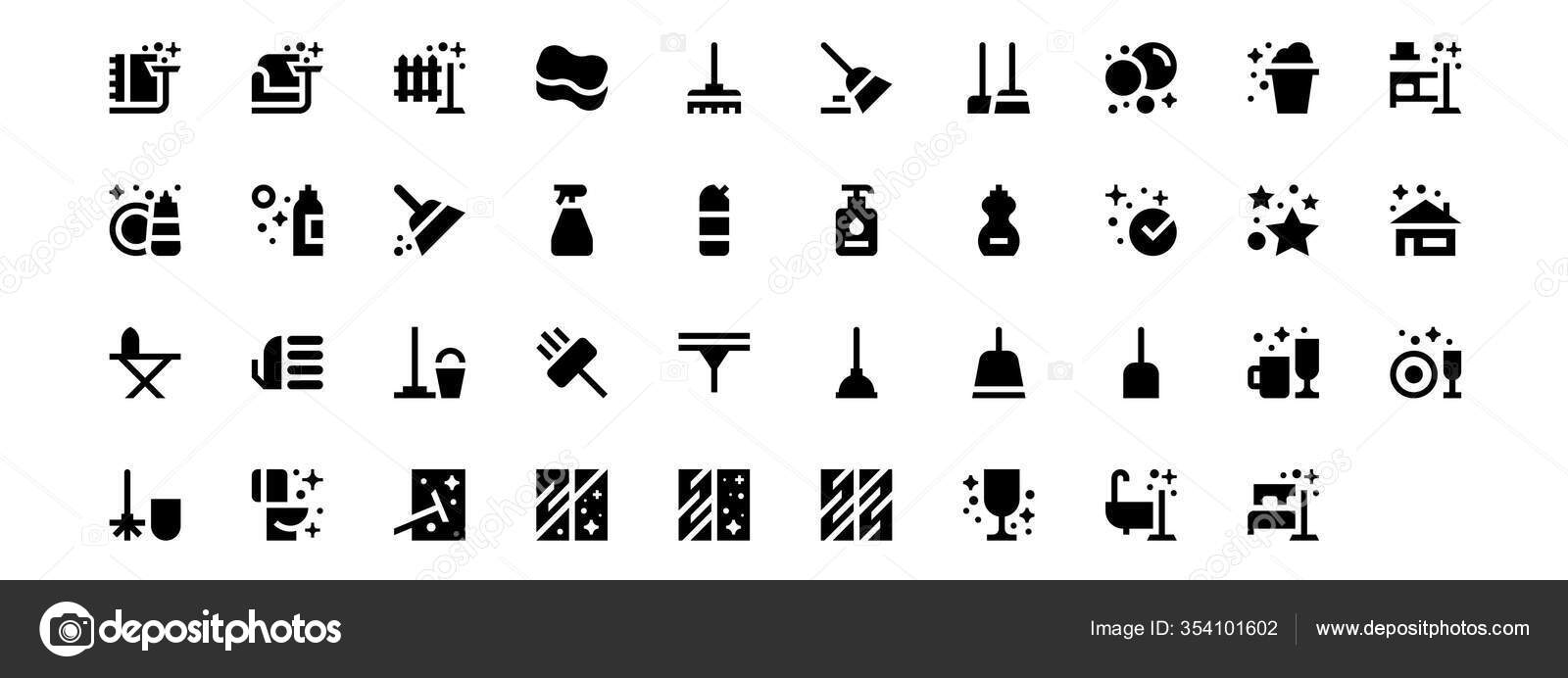 Set Vector Black Line Icons Cleaning Products Stock Vector by ...