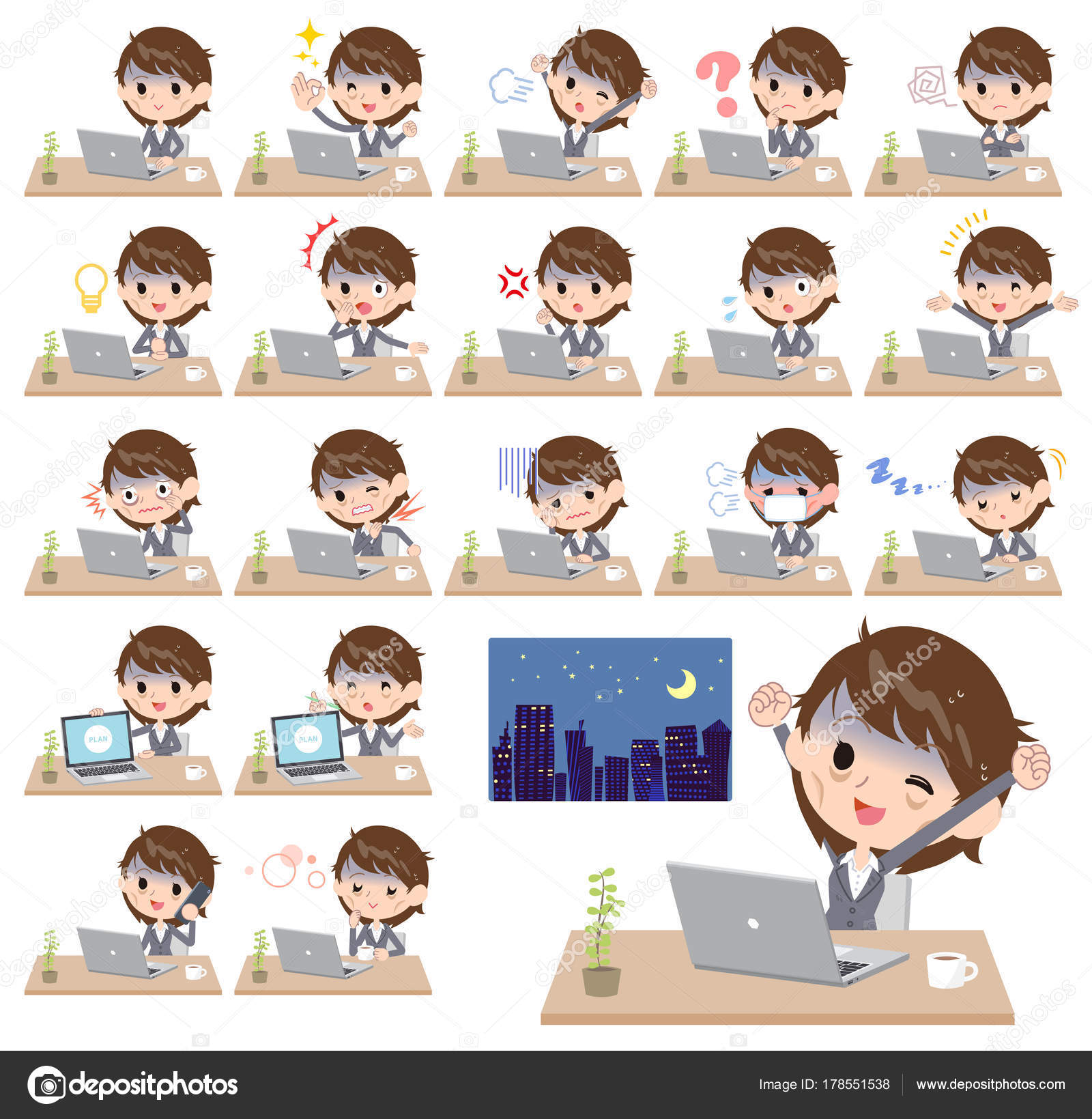 Gray suit business women Bad condition_desk work Stock Vector Image by ...