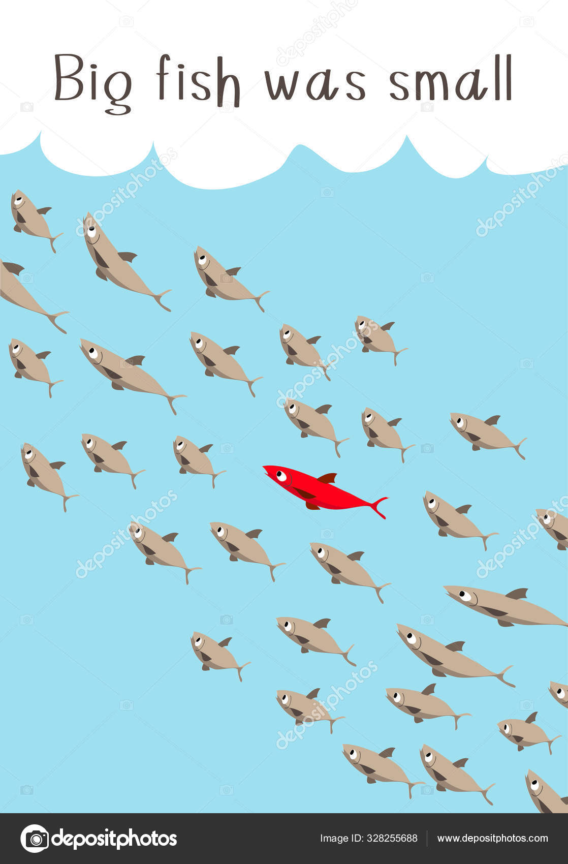 Many identical fish in the water and one red. The concept of motivation ...