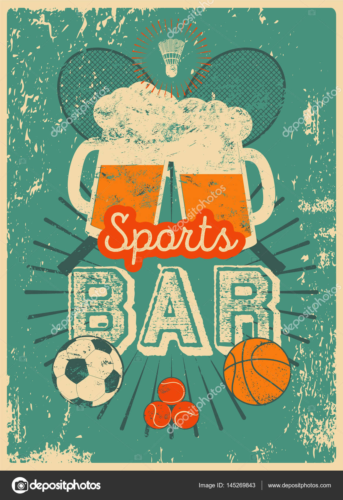 Sports Bar typographic vintage style grunge poster. Retro vector ...