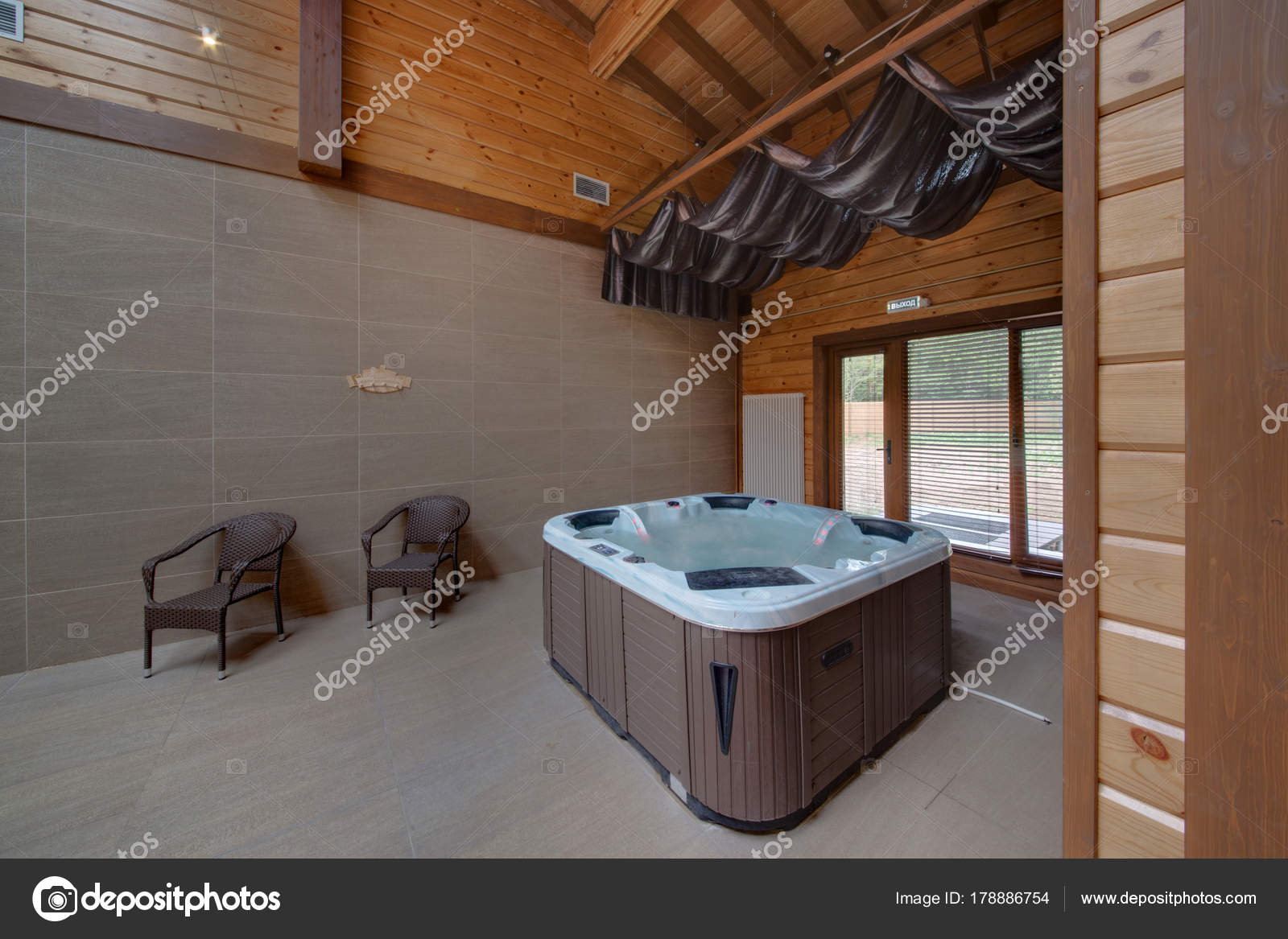 Jacuzzi Red Illumination Wattled Chairs Big Window ⬇ Stock Photo, Image ...